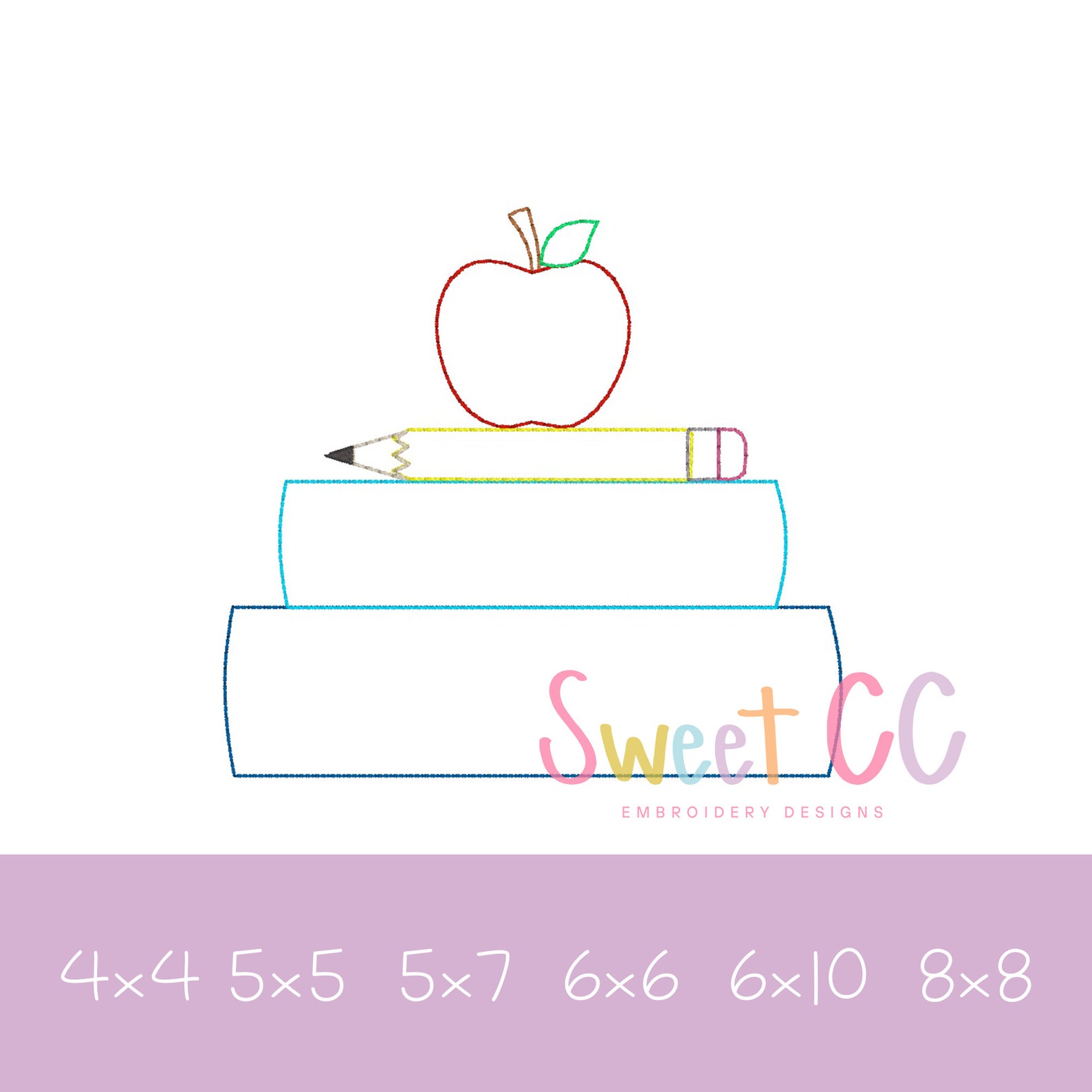 Book Stack Bean Stitch Applique Machine Embroidery Design 4x4 5x5 5x7 ...