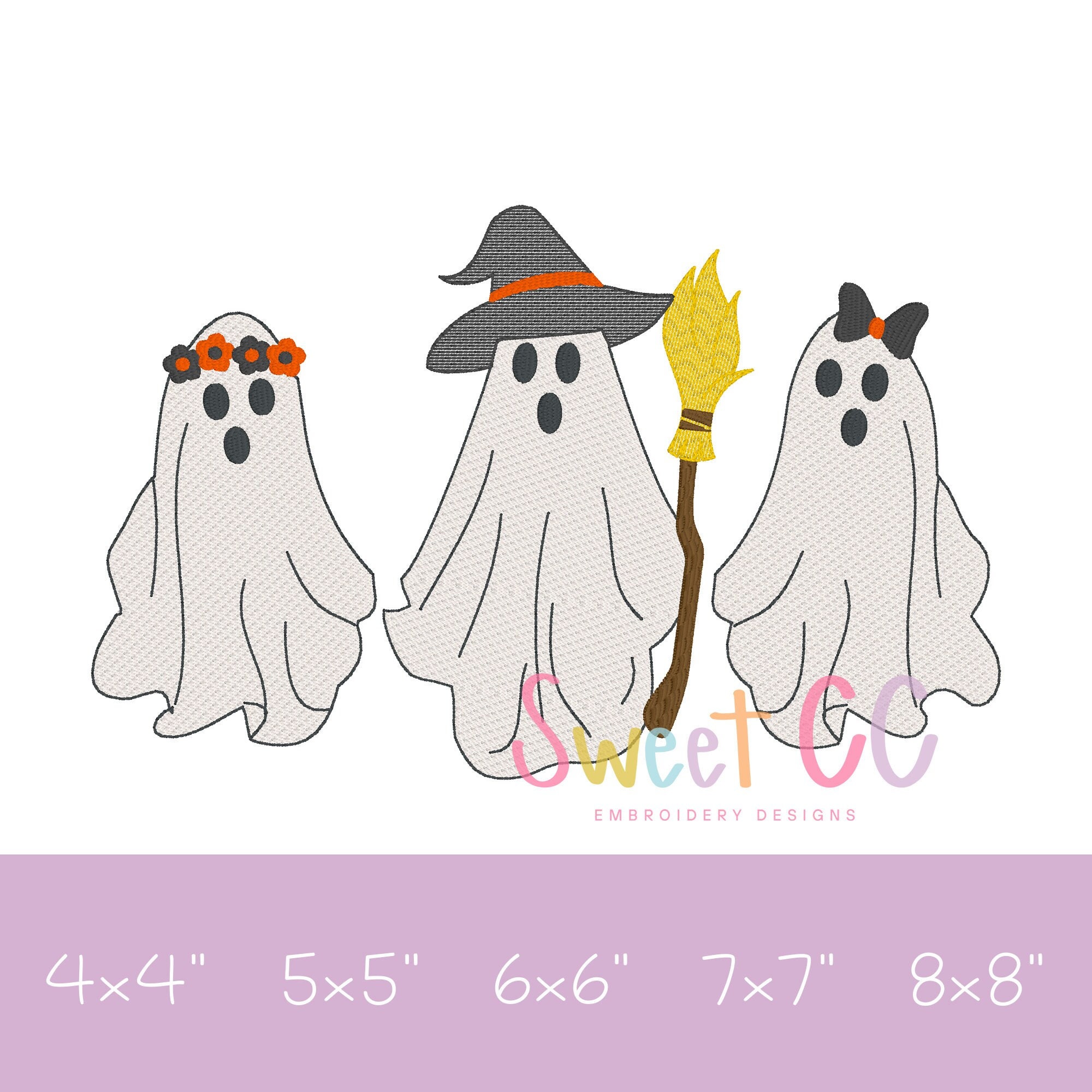 Girly Ghouls Trio Sketch Stitch Machine Embroidery Design 4x4 5x5 6x6 ...