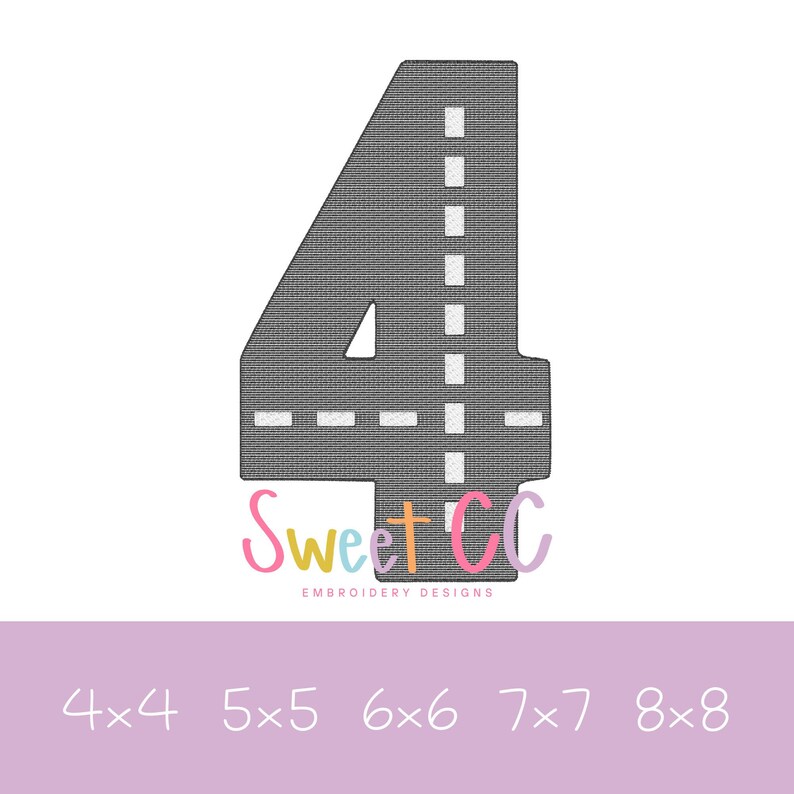 Race Track Number 4 Sketch Stitch Embroidery Design 4x4, 5x5, 6x6, 7x7 ...