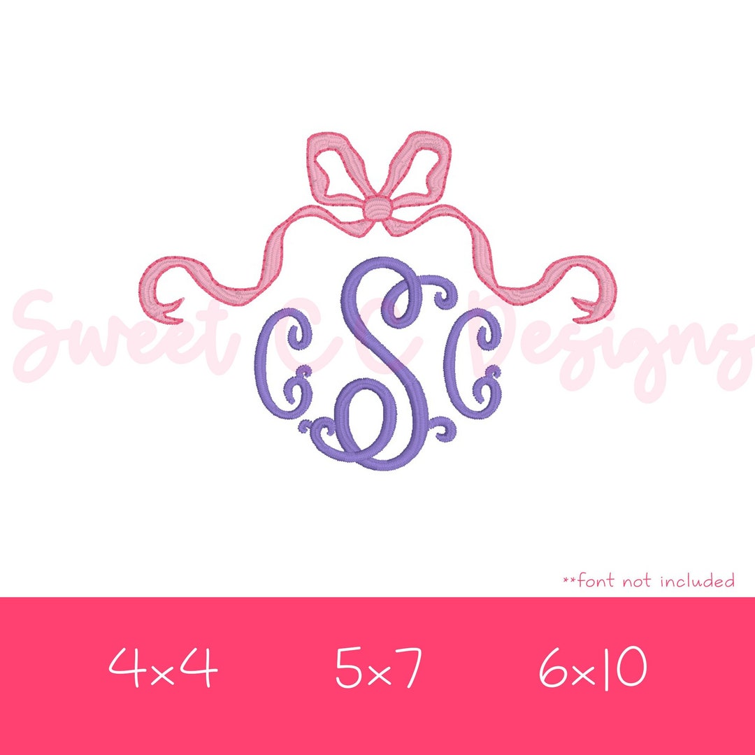 Heirloom Bow Monogram Frame Machine Embroidery Design 4x4 5x7 6x10 Girl ...