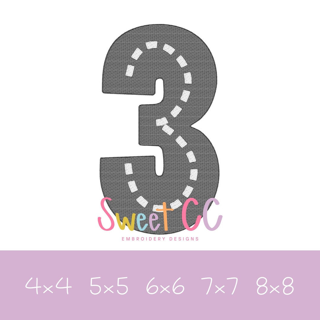 Race Track Number 3 Sketch Stitch Embroidery Design 4x4, 5x5, 6x6, 7x7 ...