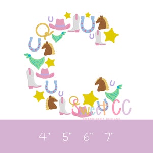 Letter C Western Font Fill Stitch Machine Embroidery Design 4", 5", 6 ...
