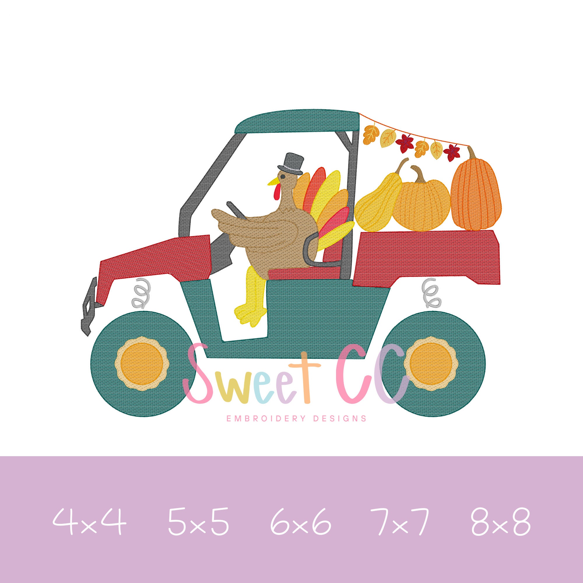 Happy Turkey All Terrain Vehicle Sketch Stitch Embroidery Design 4x4 ...