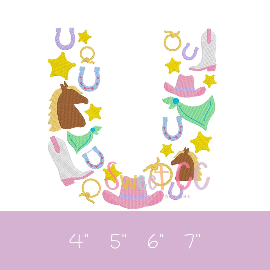 Letter U Western Font Fill Stitch Machine Embroidery Design 4", 5", 6 ...