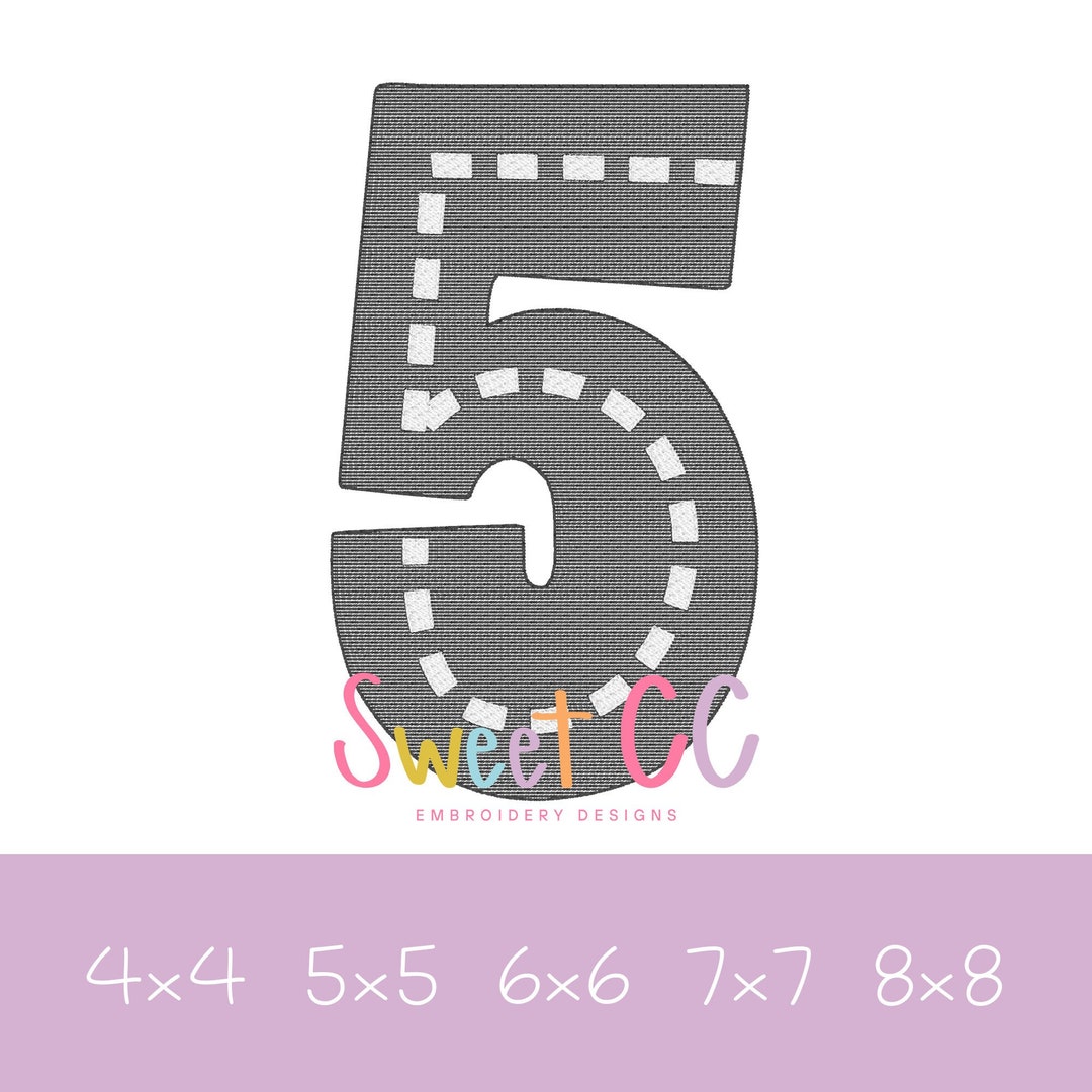 Race Track Number 5 Sketch Stitch Embroidery Design 4x4, 5x5, 6x6, 7x7 ...
