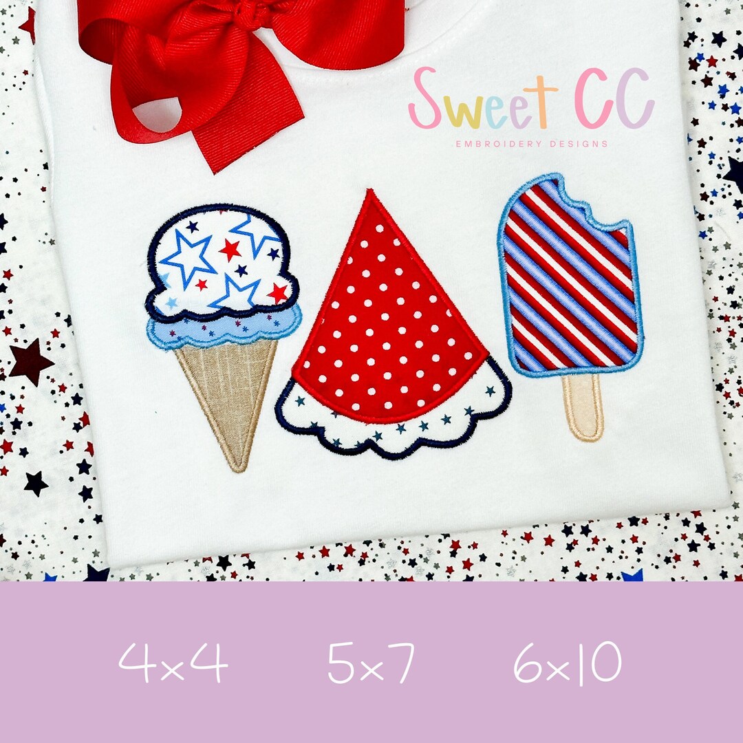 Summer Treat Trio Satin Stitch Applique Design Summer Spring Beach Boy ...