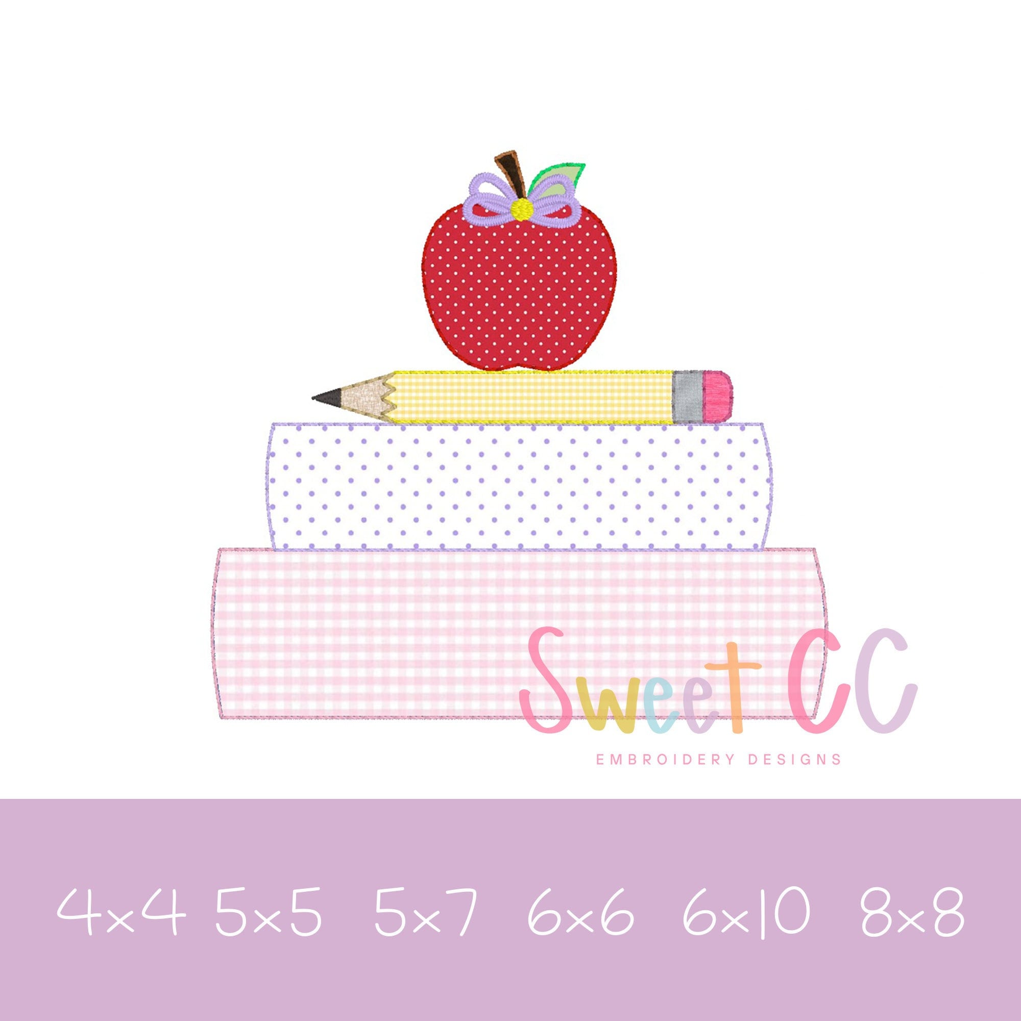 Bow Book Stack Bean Stitch Applique Machine Embroidery Design 4x4 5x5 ...