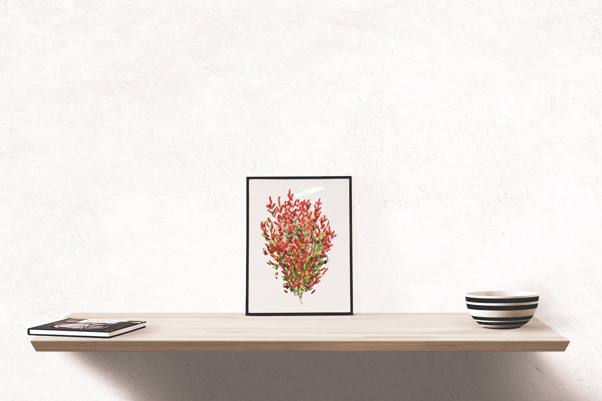 Autumn Tree Painting digital Red Robin Bush Drawing Print Signed and ...