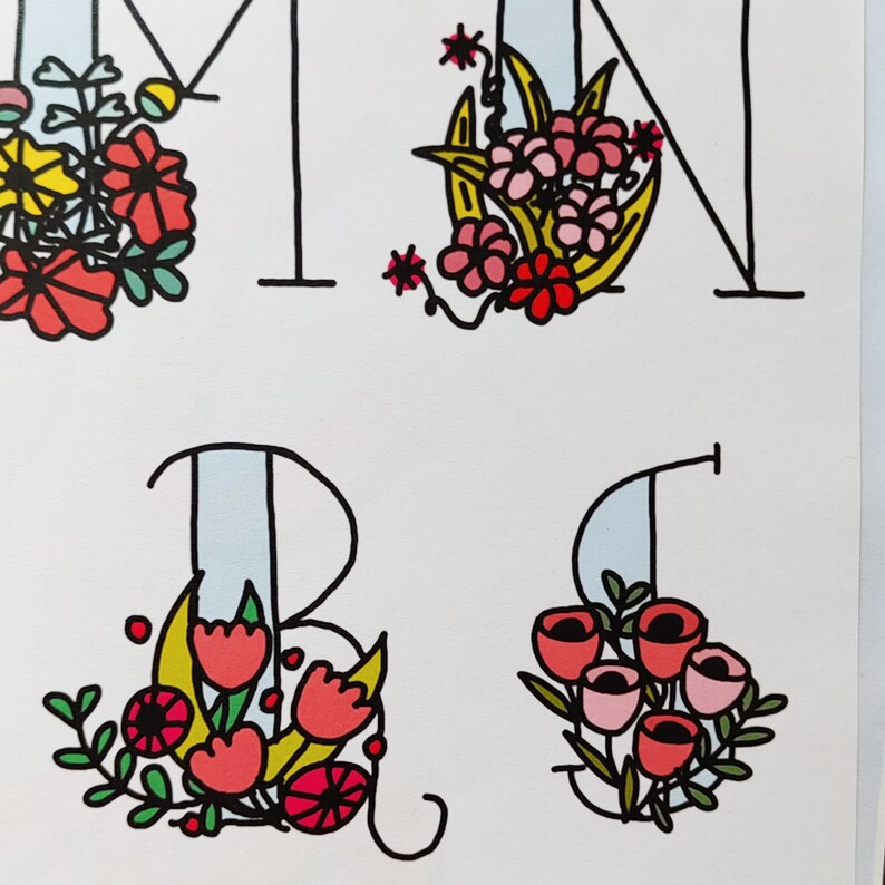 Flower Letters Alphabet Poster Print SHIPPING INCLUDED - Etsy