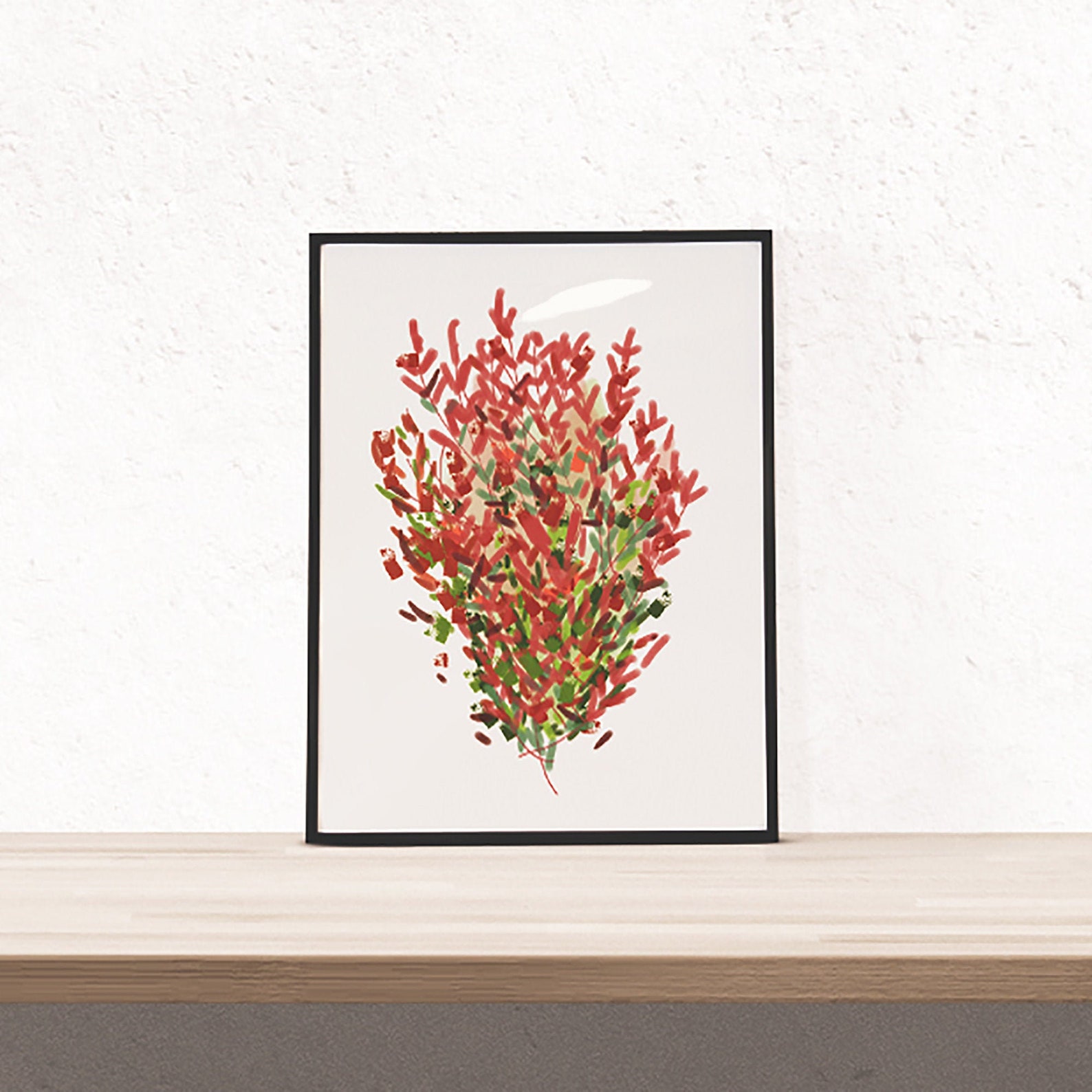 Autumn Tree Painting digital Red Robin Bush Drawing Print Signed and ...