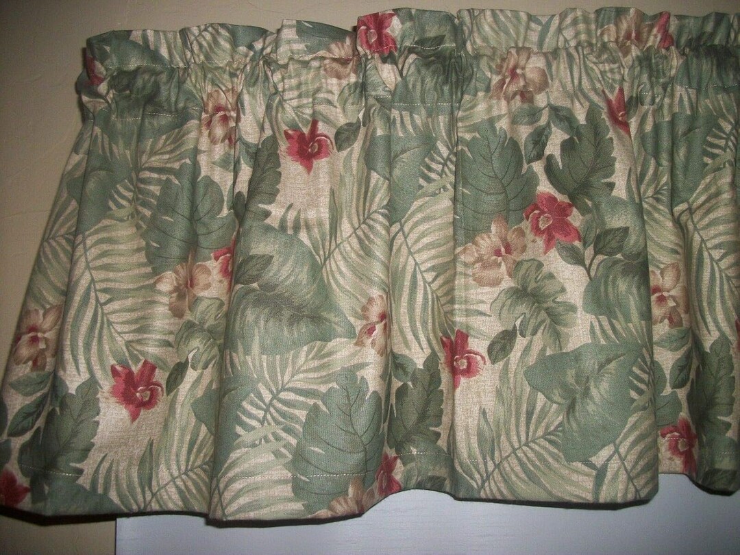 Flowers Fern Hosta Plants Bathroom Bedroom Fabric Window Topper Curtain ...