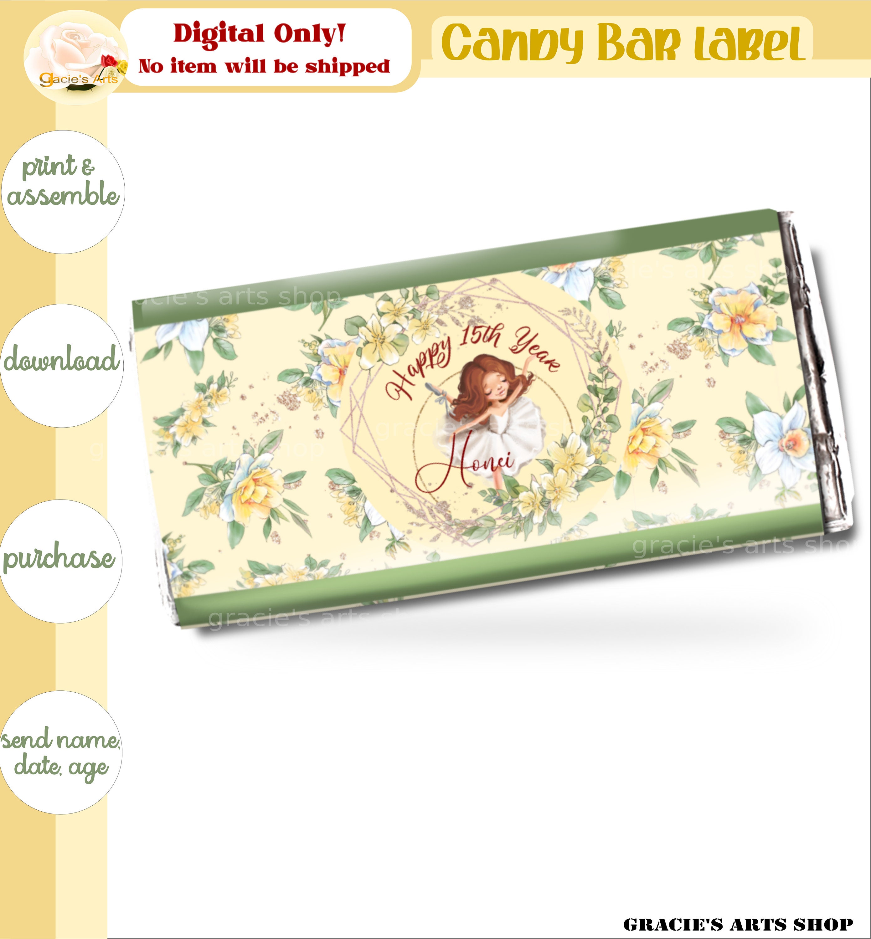 Digital Printable no Shipping CANDY BAR Label Yellow - Etsy