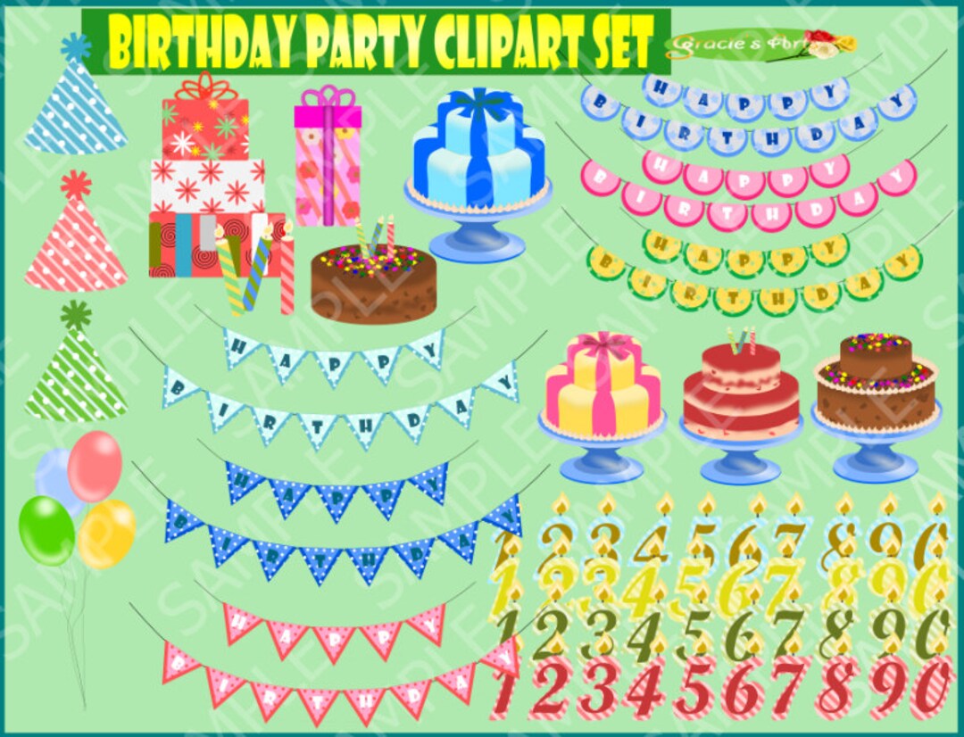 Birthday Party Clipart Set Part 1 - Etsy