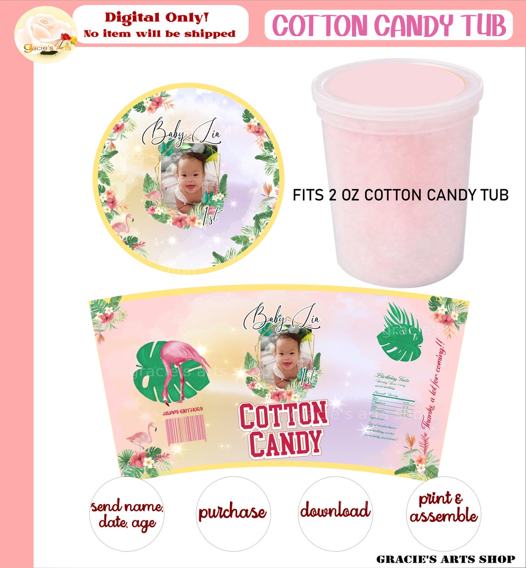 Digital Printable no Shipping COTTON CANDY Label Tropical - Etsy