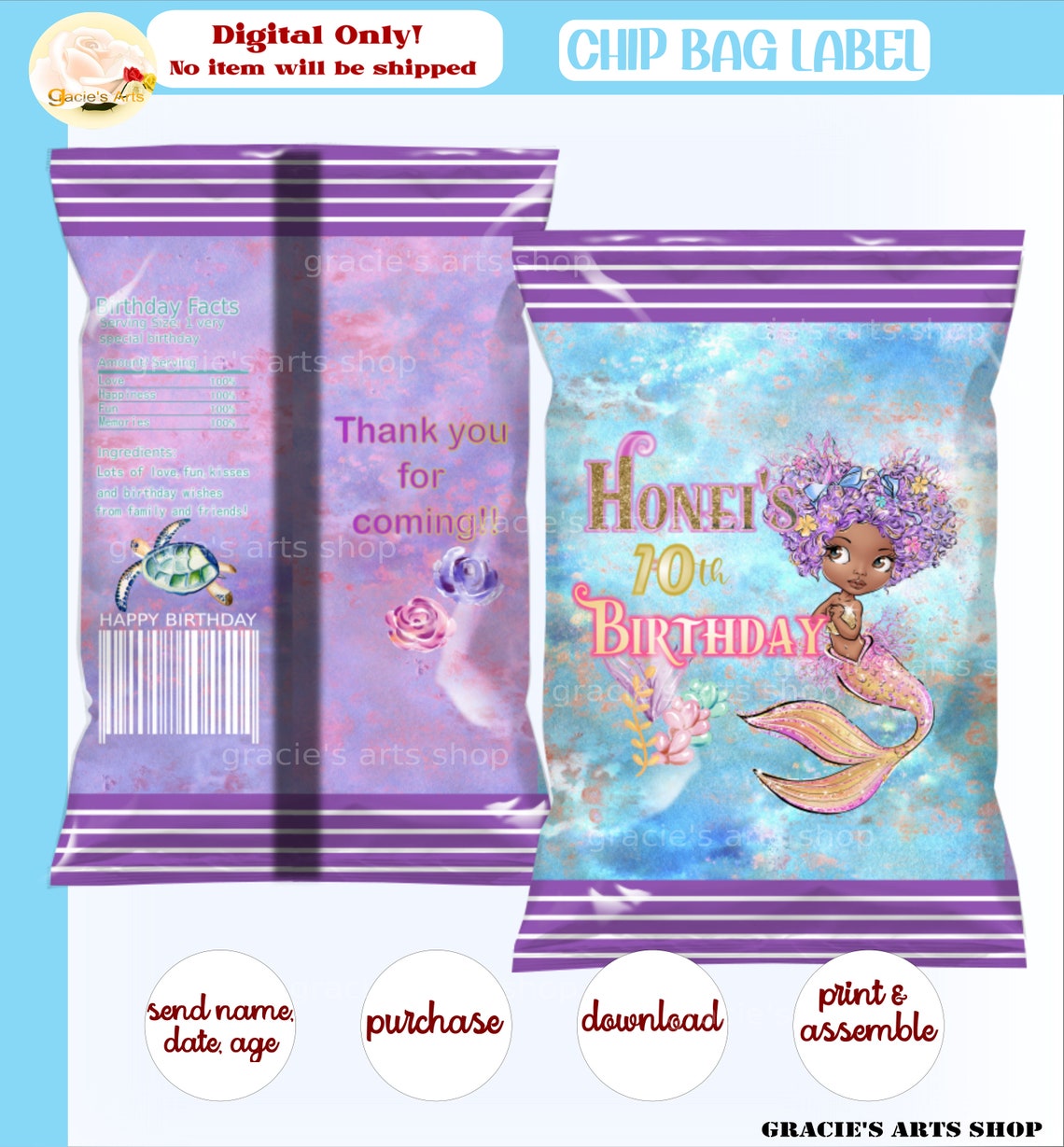Digital Printable no Shipping CHIP BAG Label Purple - Etsy