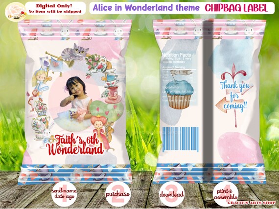 Digital Printable no Shipping CHIP BAG Label Alice in - Etsy