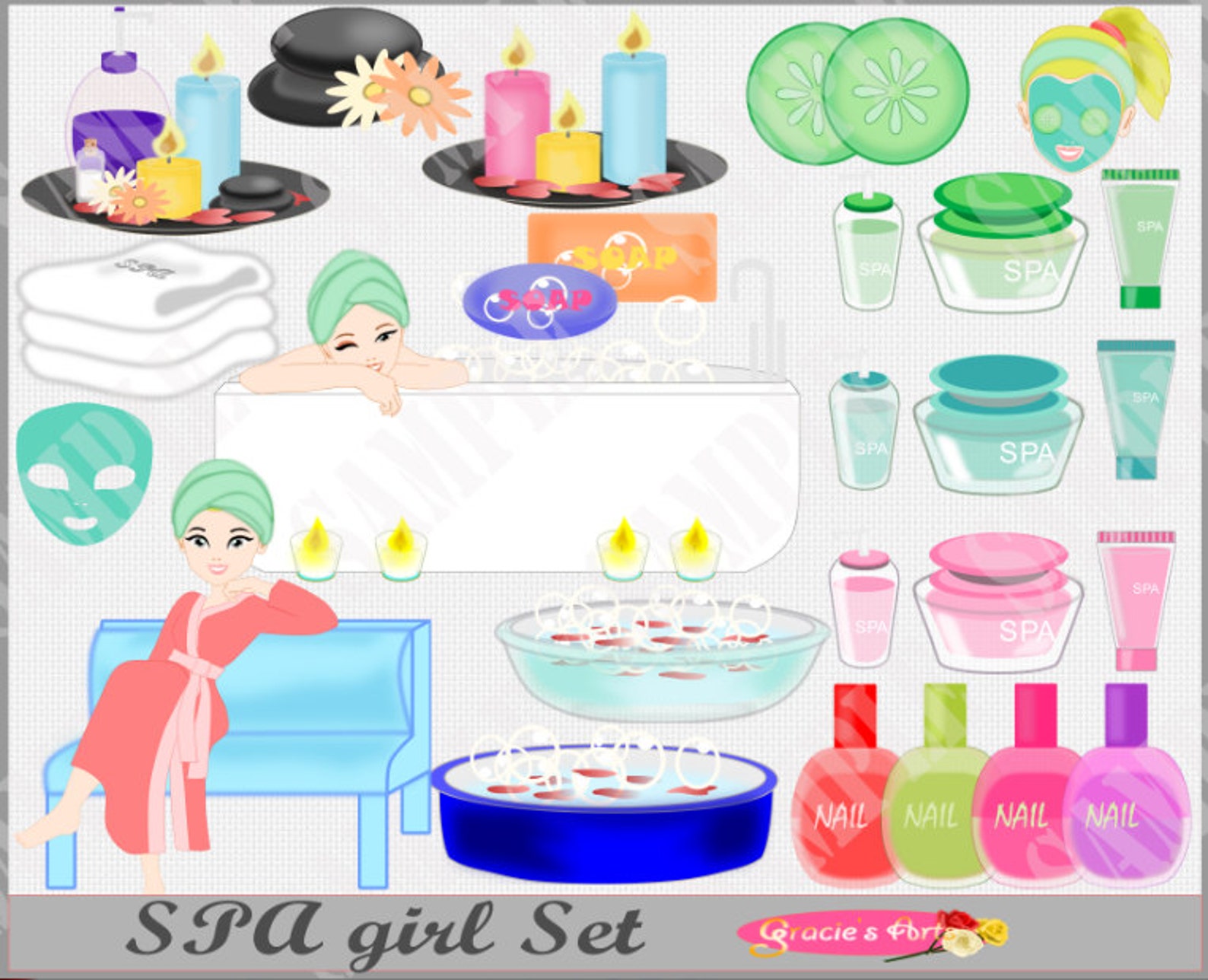 Spa Girl Clipart Set PNG and JPEG Formats - Etsy