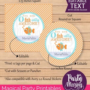 You Are Awesome Printable Gift Tag Thank You Goldfish Label Staff ...