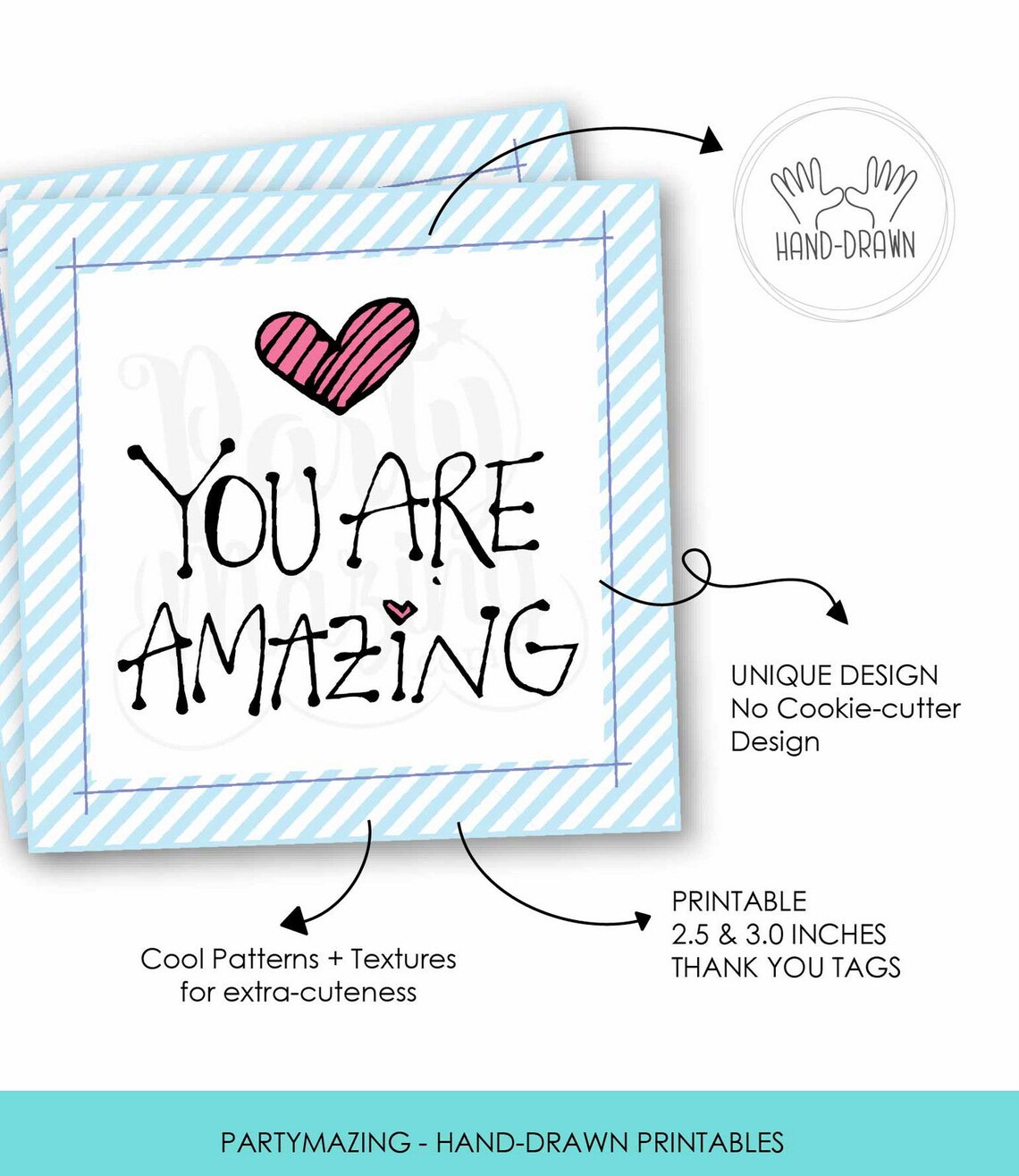 You Are Amazing Favor Tag Printable Appreciation Thank You Label Hand ...