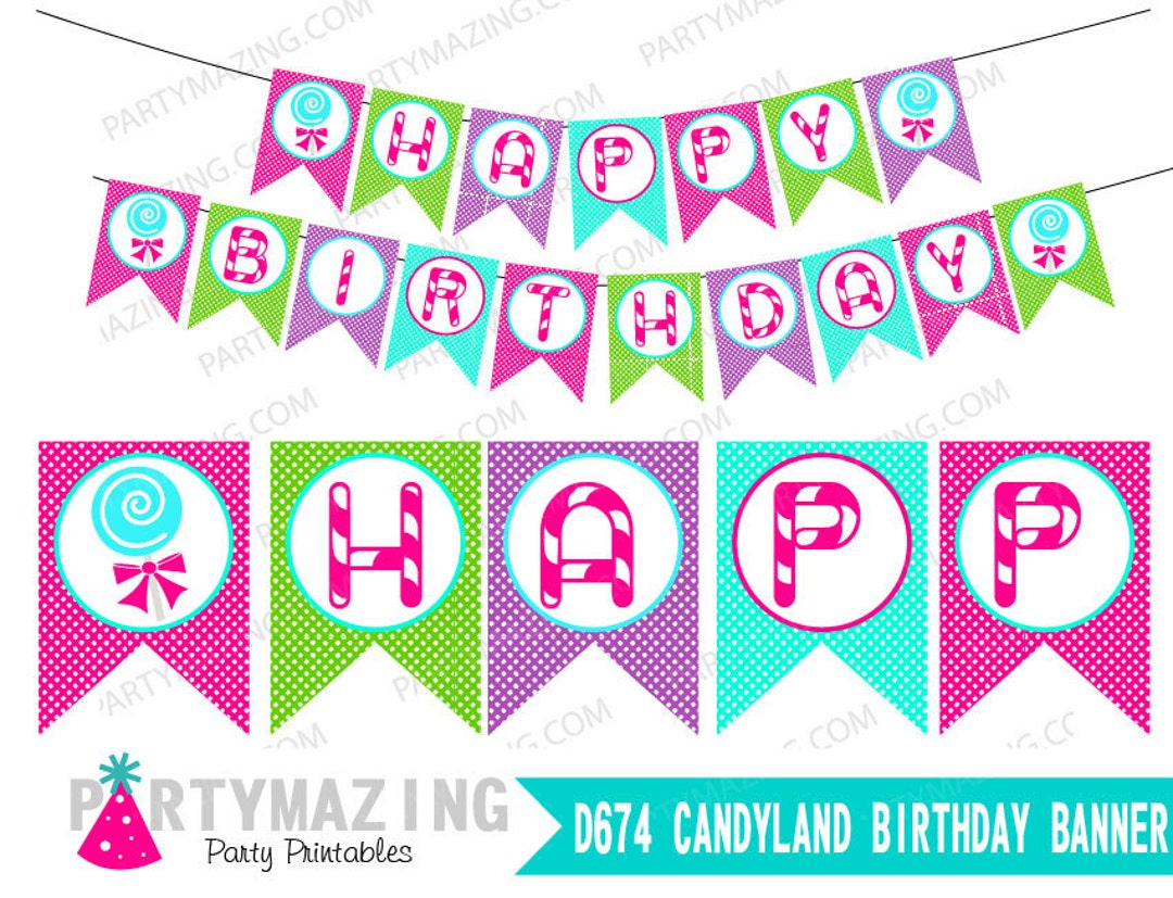 Candyland Birthday Banner DIY Printable Party Garland, Colorful Kids ...