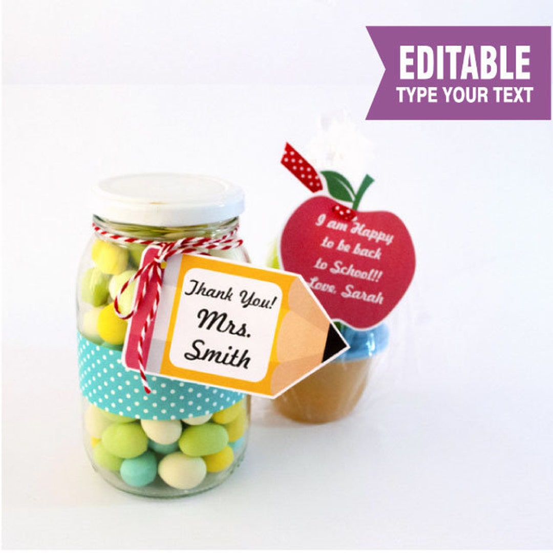 Apple and Pencil Tag | Printable School Teacher Appreciation Tag E034 ...
