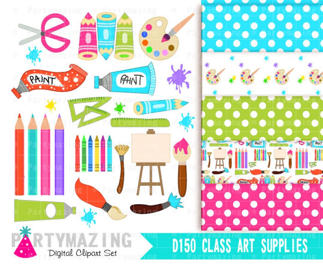 Art Supplies Clipart Set and Digital Paper Pack| Art Class | PK12 ...