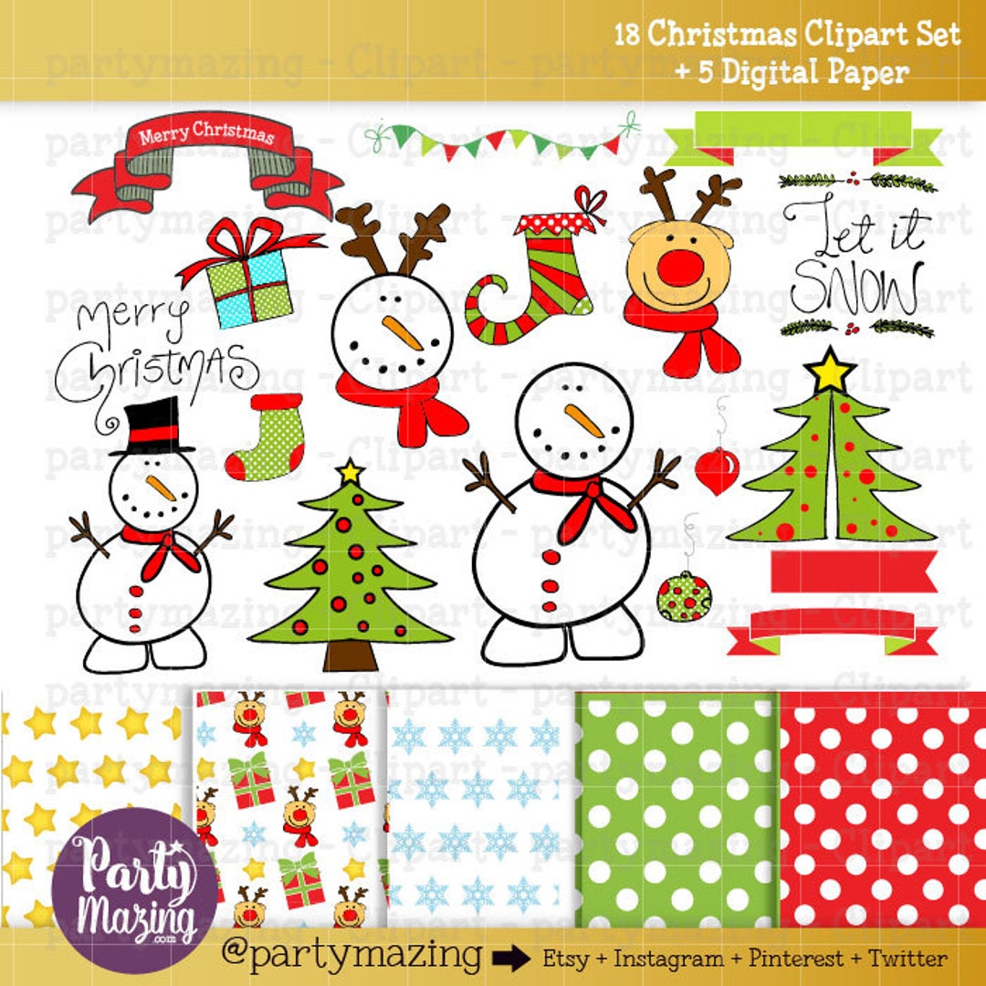 Christmas Clipart Set With Matching Digital Paper Pack | PK17 | E319 - Etsy