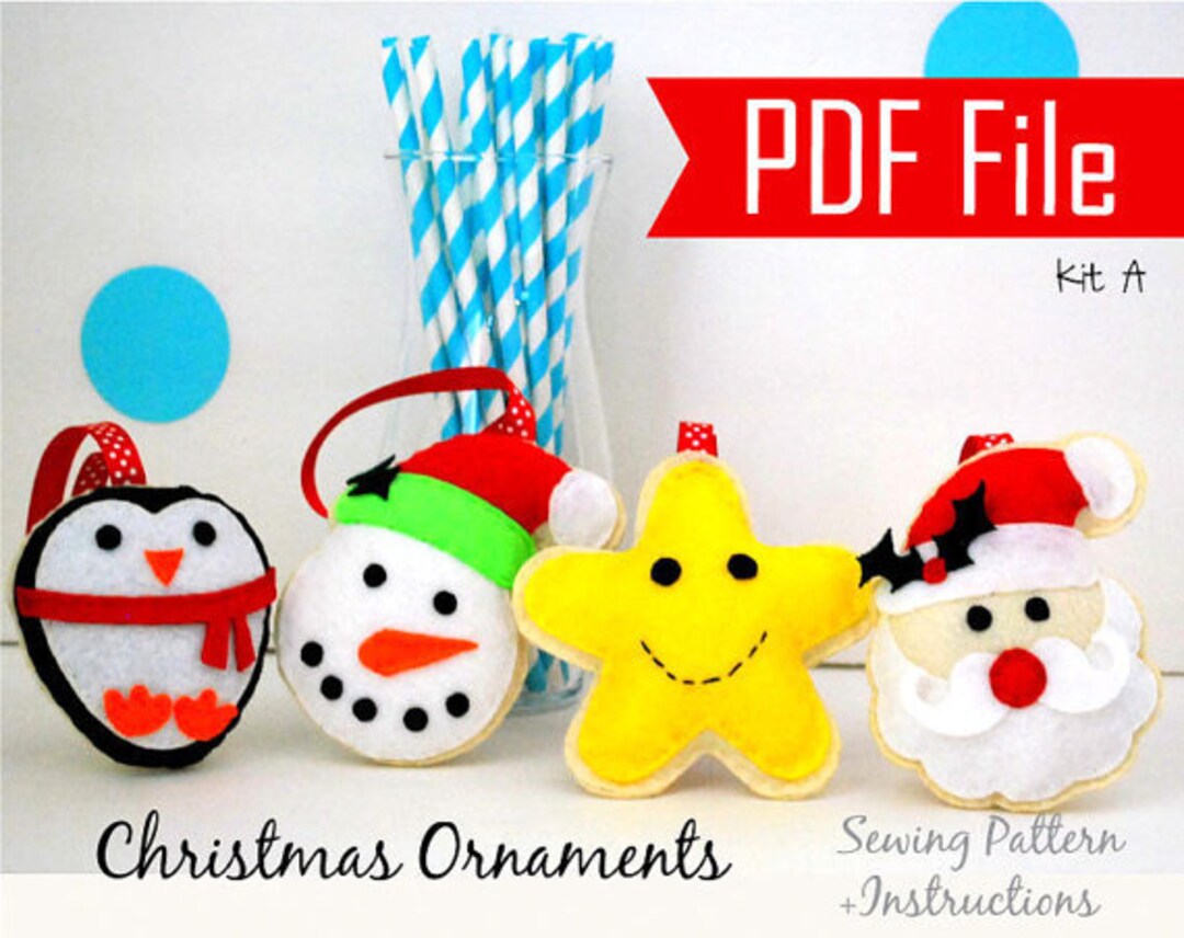 4 Christmas Ornament Sewing Pattern Bundle | DIY Felt Holiday ...