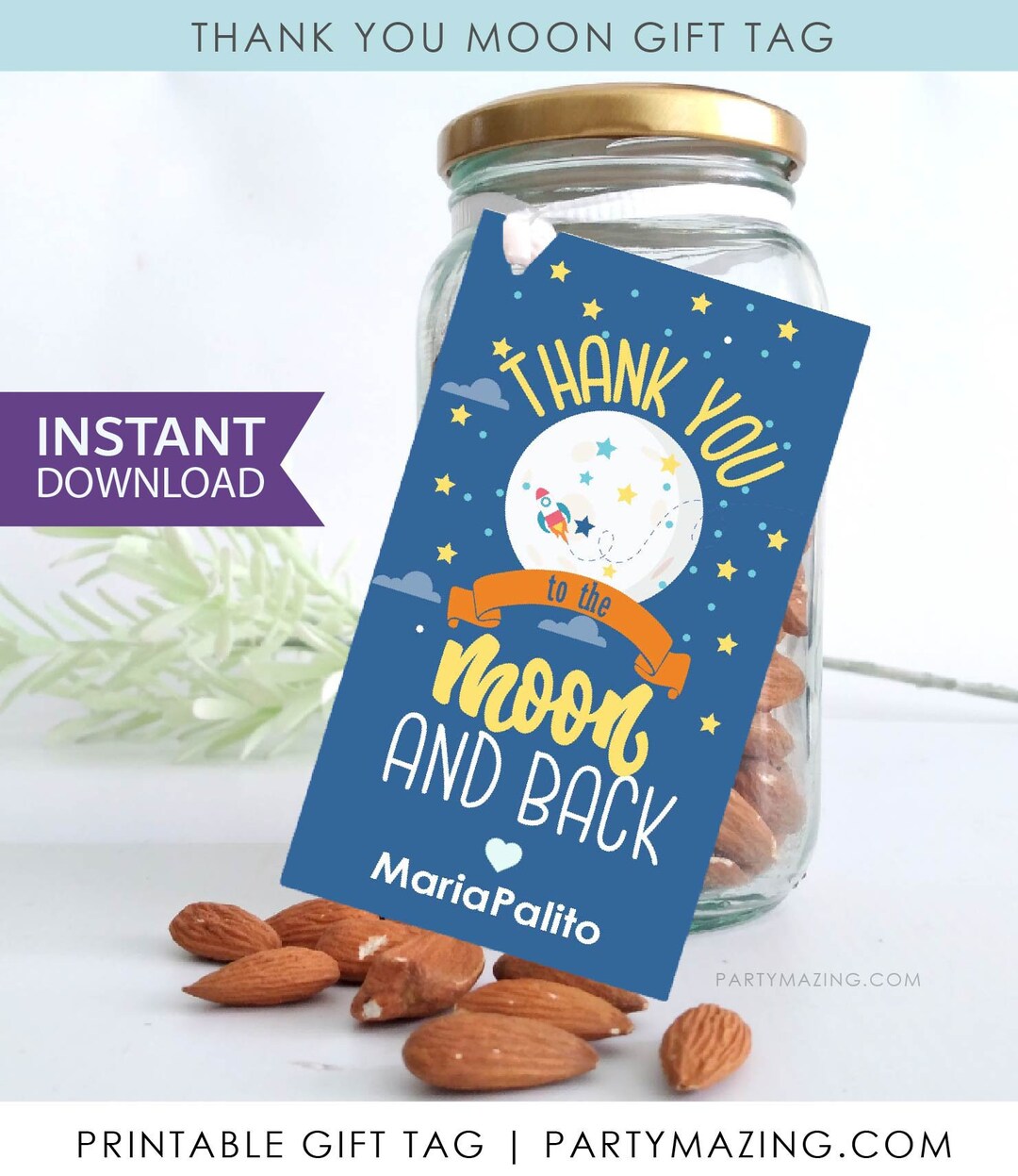 Moon and Back Gift Tag | Printable Thank You Label, Editable Tag ...