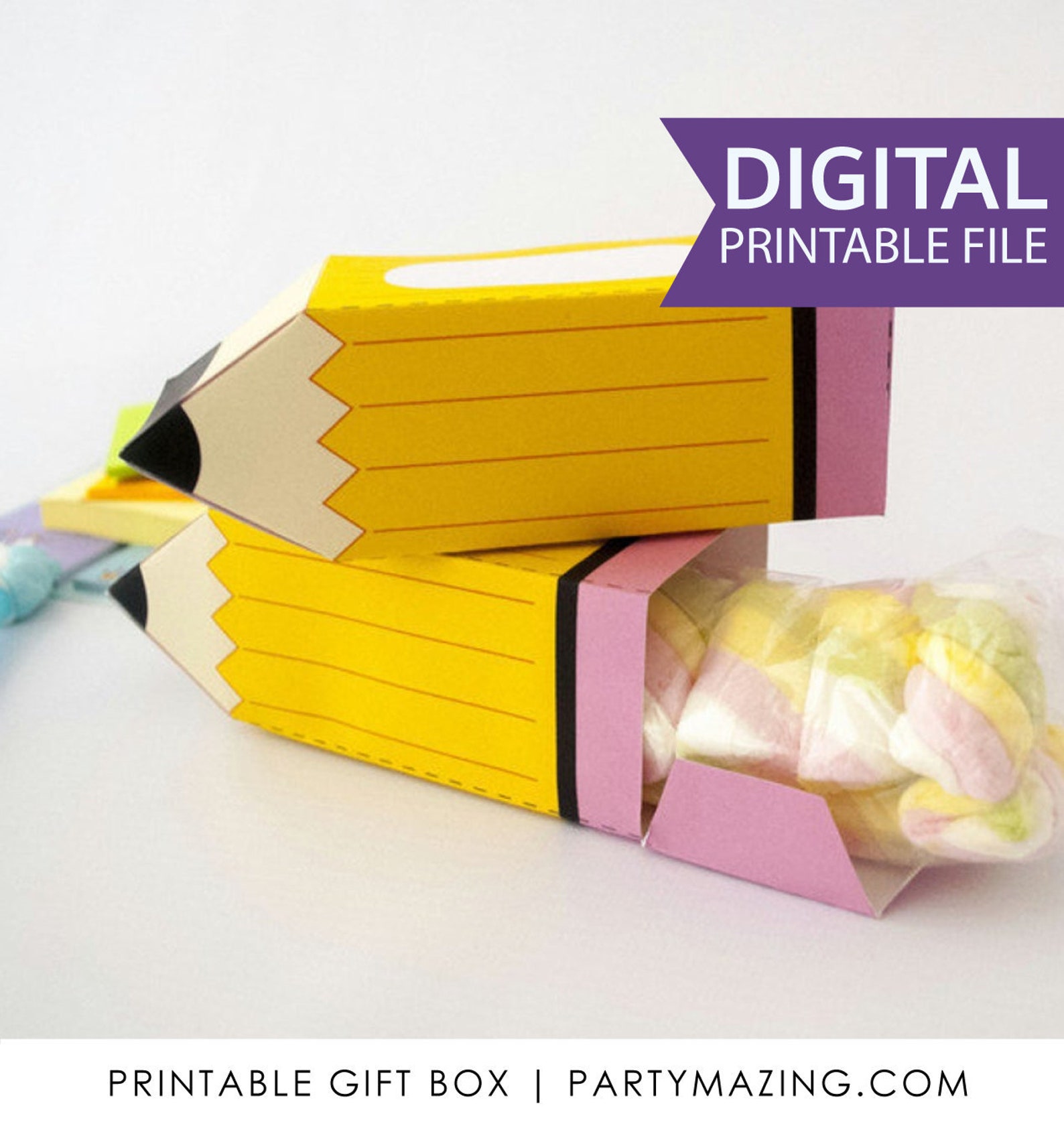 Yellow Pencil Box Printable Template DIY Teacher School Gift - Etsy