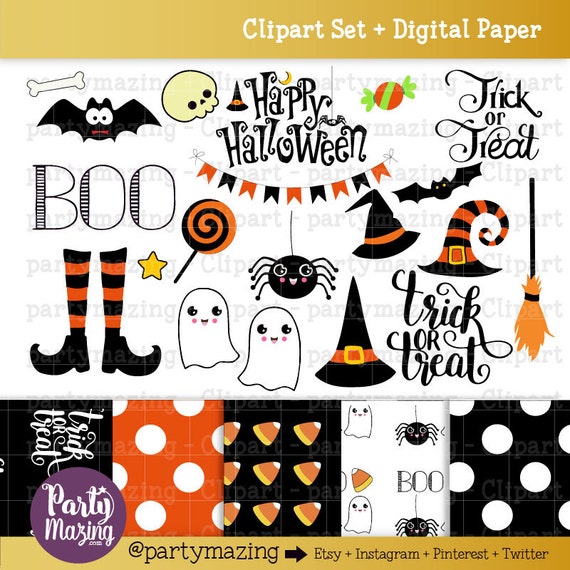Halloween Clipart Set Hand-drawn Halloween Grpahic Set and - Etsy