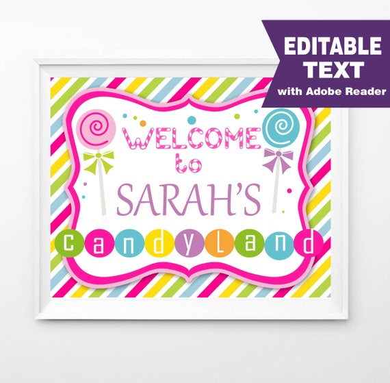 Editable CandyLand Party Sign | Welcome Sign | Candyland Birthday ...