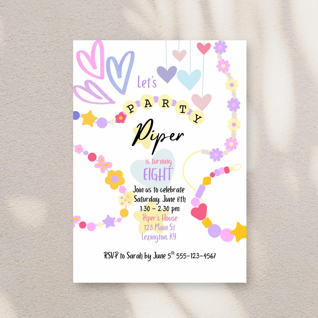 Editable Friendship Bracelet Invitation Bead Bracelet Making Invite ...