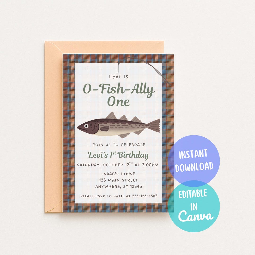 O-fish-ally One Birthday Invitation | Fishing 1st Birthday Invite Boy ...