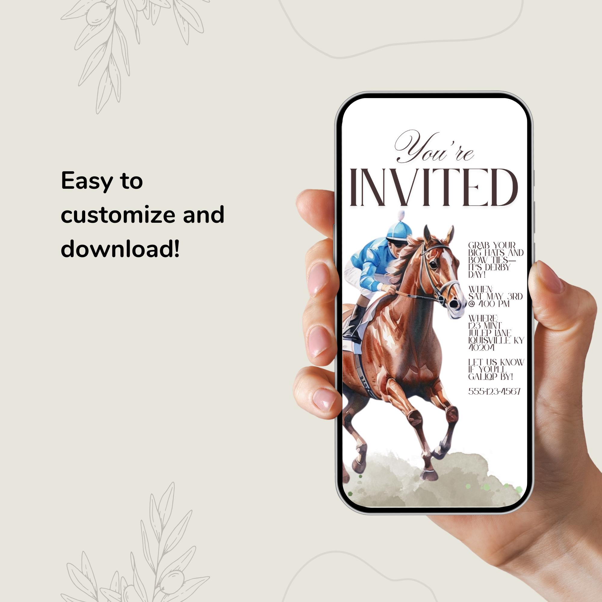 Kentucky Derby Party Invitation | Editable Canva Template | Horse Race ...
