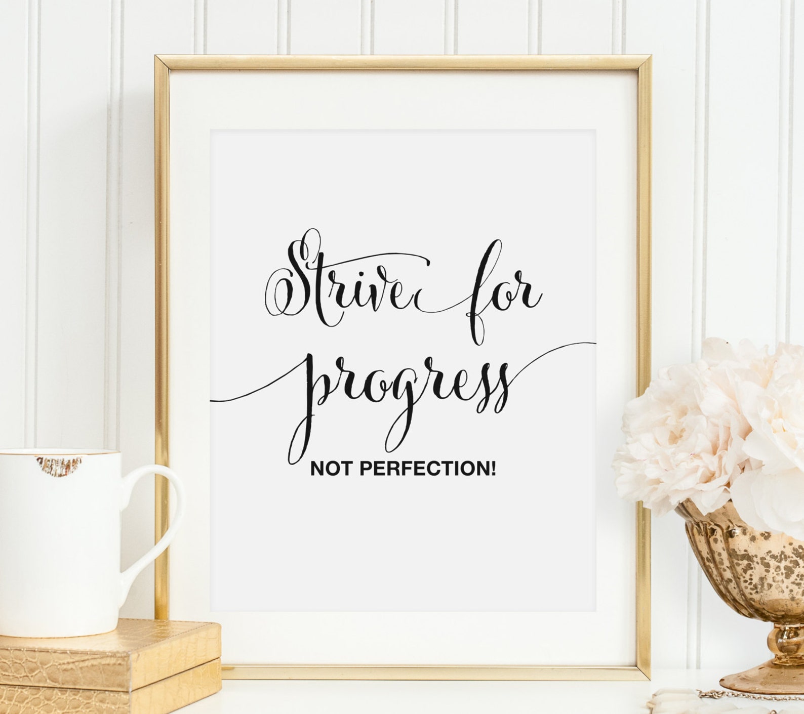 Strive for Progress Not Perfection - Motivational, Inspirational Black ...