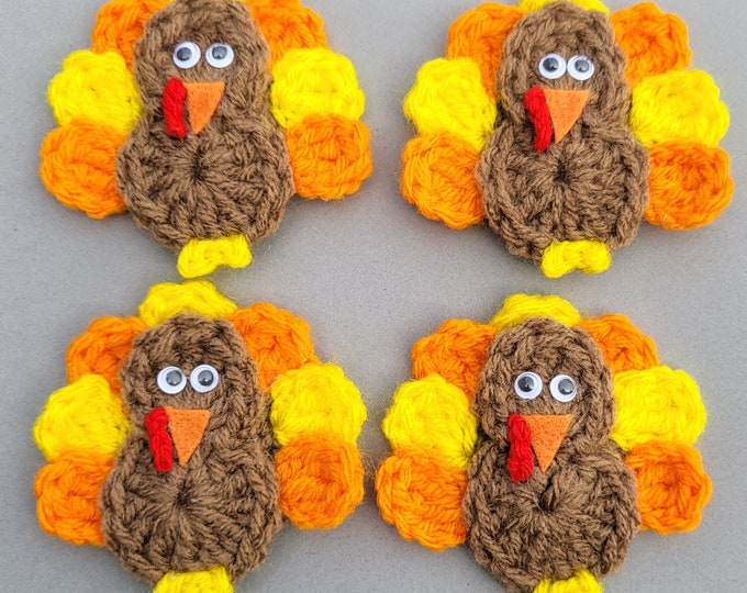 Crochet Turkey Pins, Thanksgiving Decoration (set of 4) - Etsy