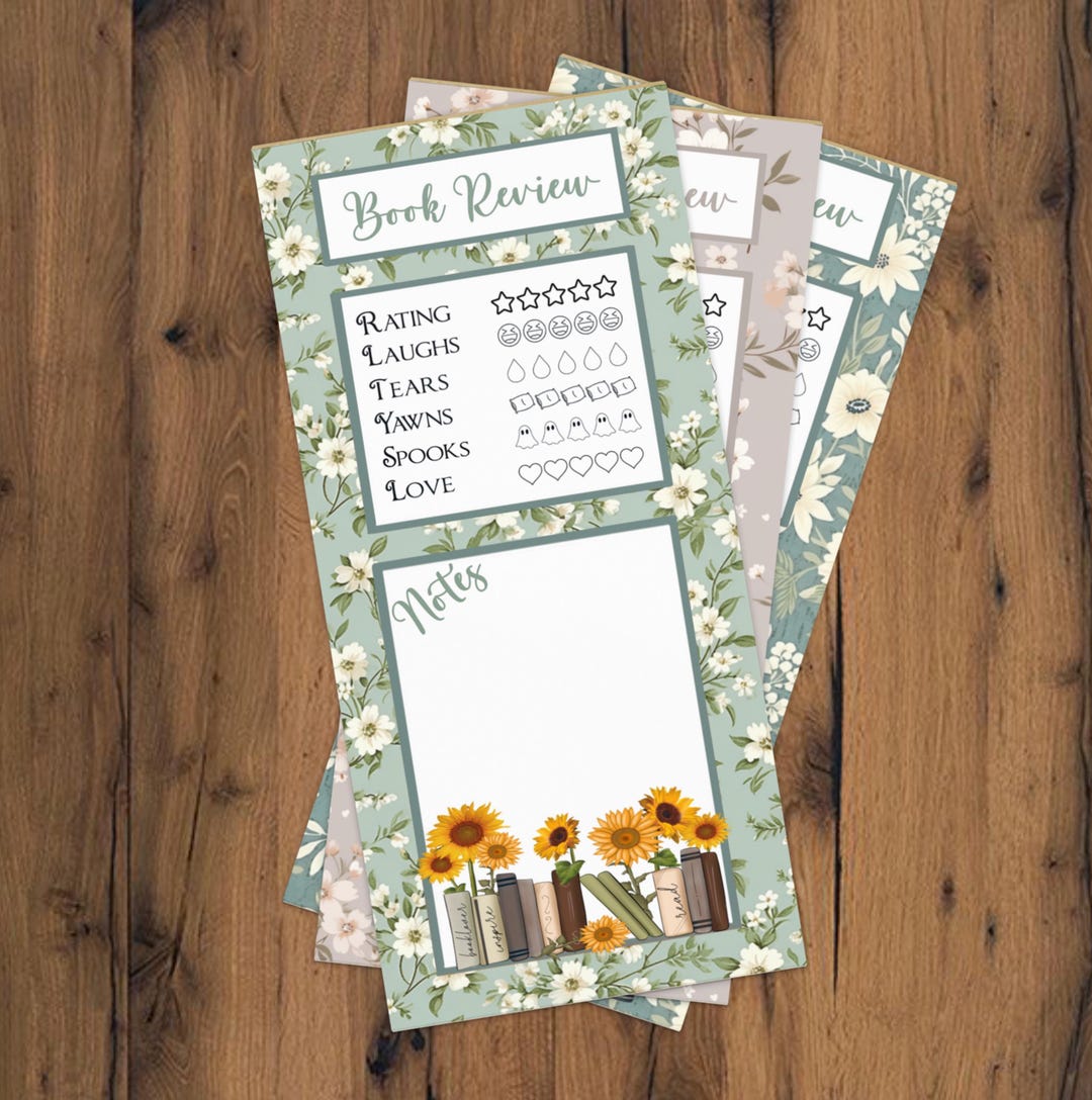 Book Review Notepads Floral Bookshelf Artwork Notes Reading Lover Gift ...