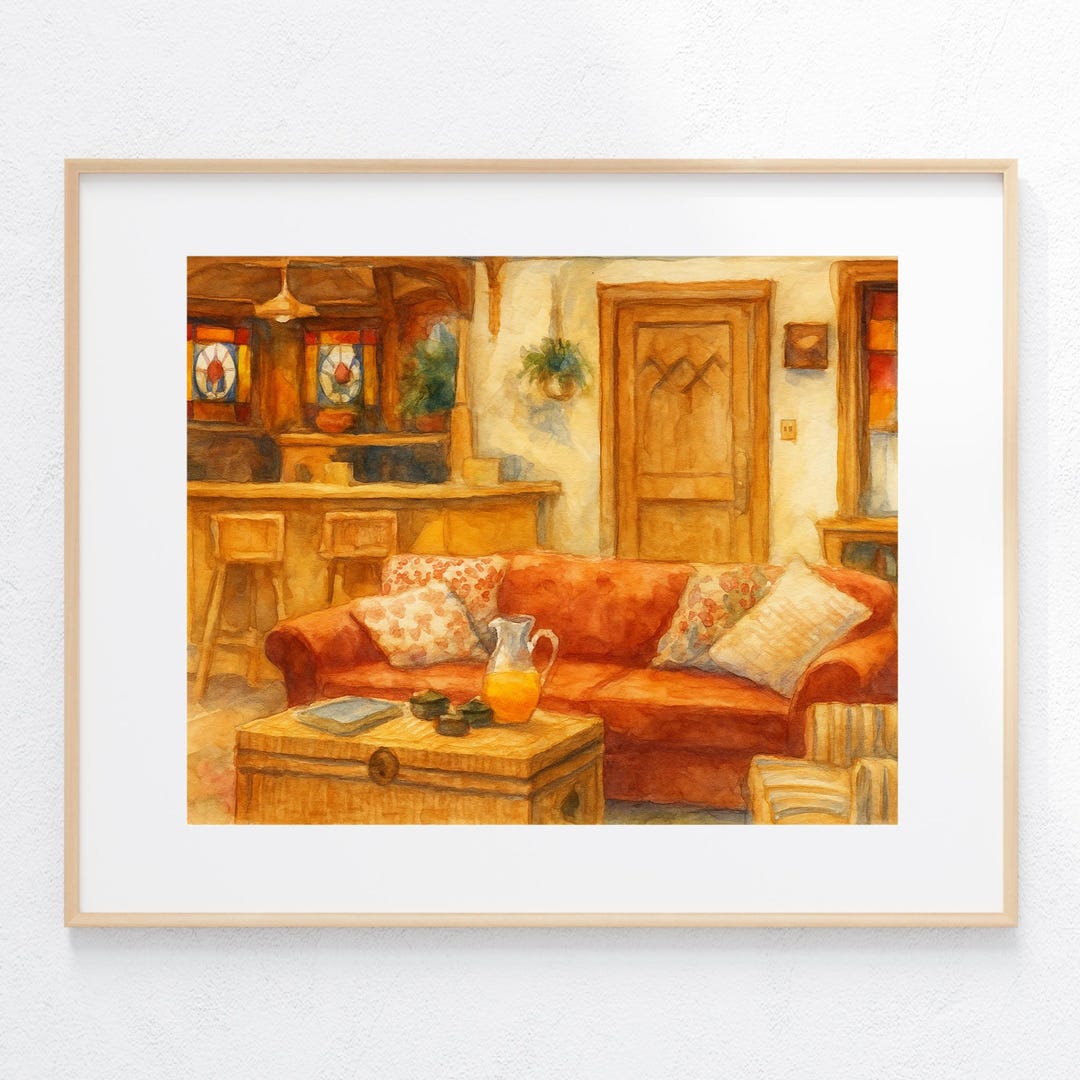 Mork and Mindy Art Print Sitcom Living Room Watercolor Painting TV Show ...