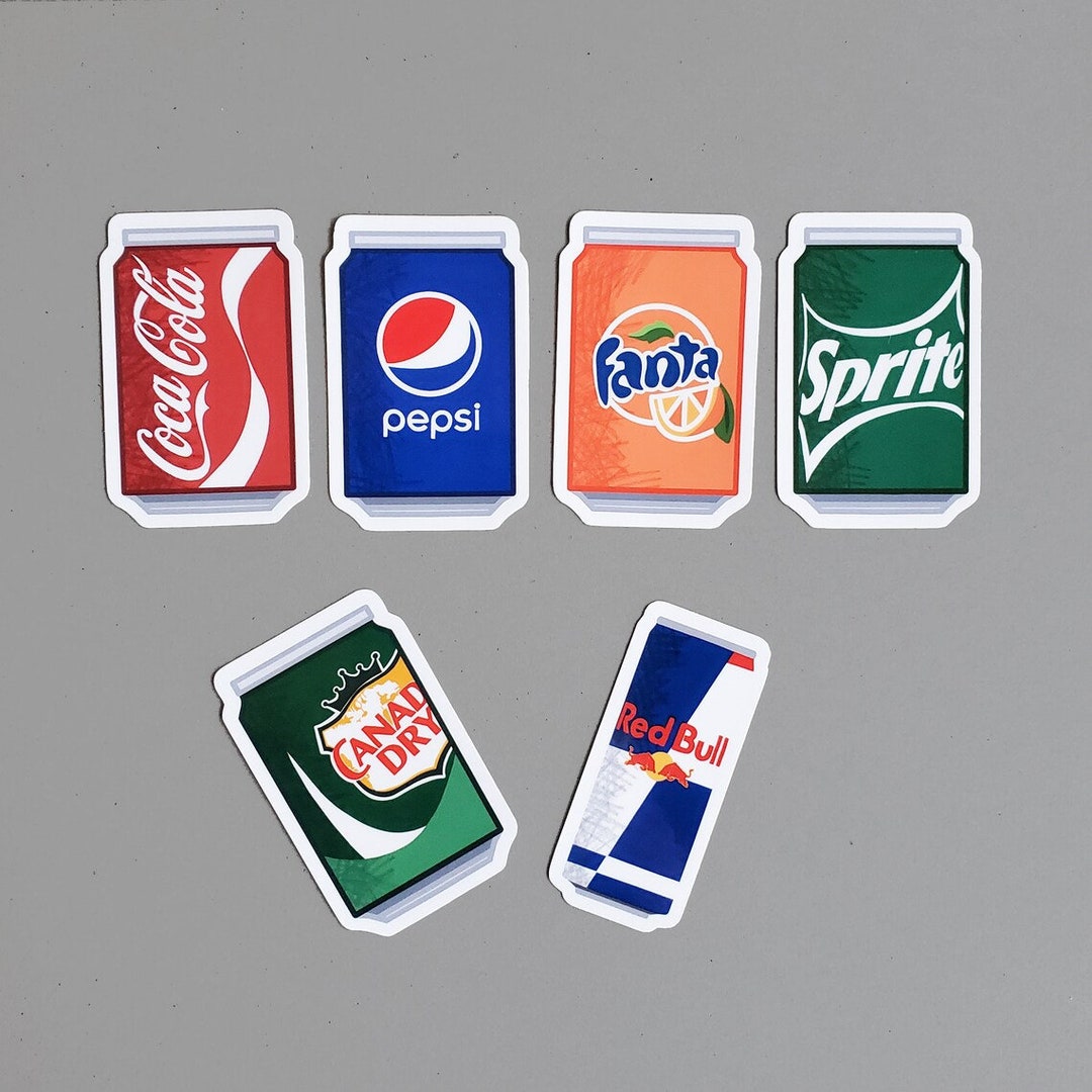 Waterproof Soda Stickers / Red Bull / Canada Dry / Coca Cola / Pepsi ...