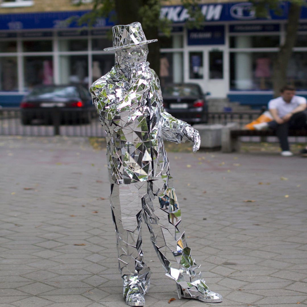 Disco Ball Suit Silver Mirror Man Performance Costume / Sequin Dance ...