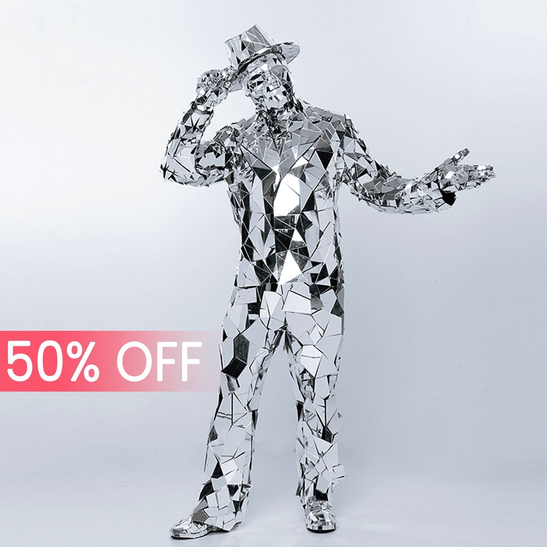 Disco Ball Suit Silver Mirror Man Performance Costume / Sequin Dance ...