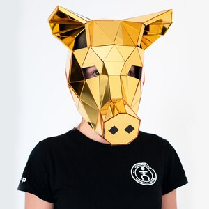 Golden Pig Mouth Animal Mirror Mask/ Masquerade Rave Animal Full Head ...