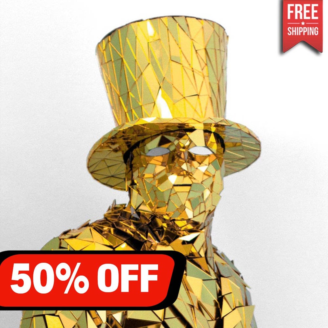 Golden Mirror man Cylinder hat glass man | Etsy