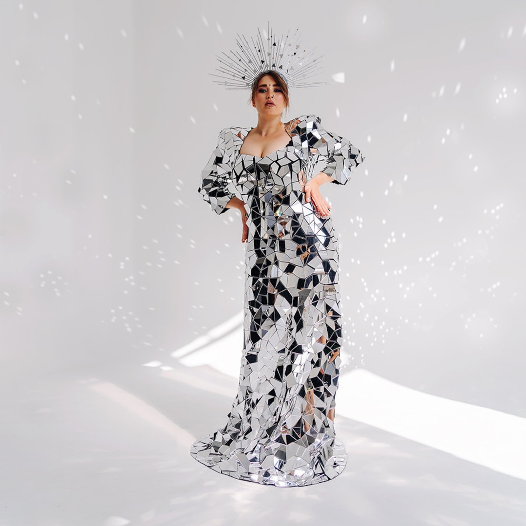 Silver Mirror Wedding Dress / Long Wedding Disco Ball Dress / Mirror ...