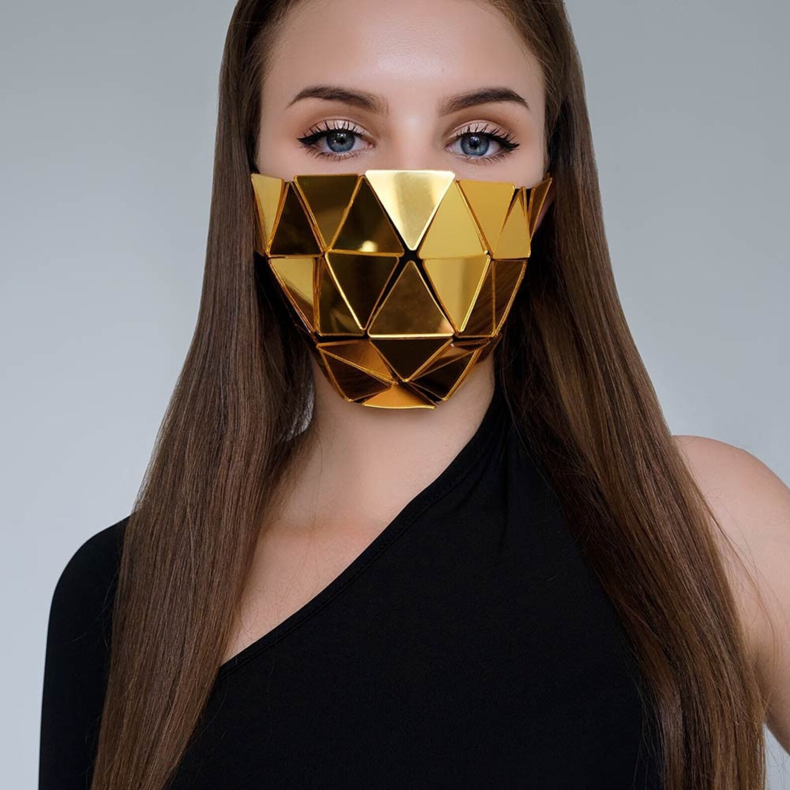 Gold Mirror Face Mask With Mirror Triangles / Mirror Face Mask ...