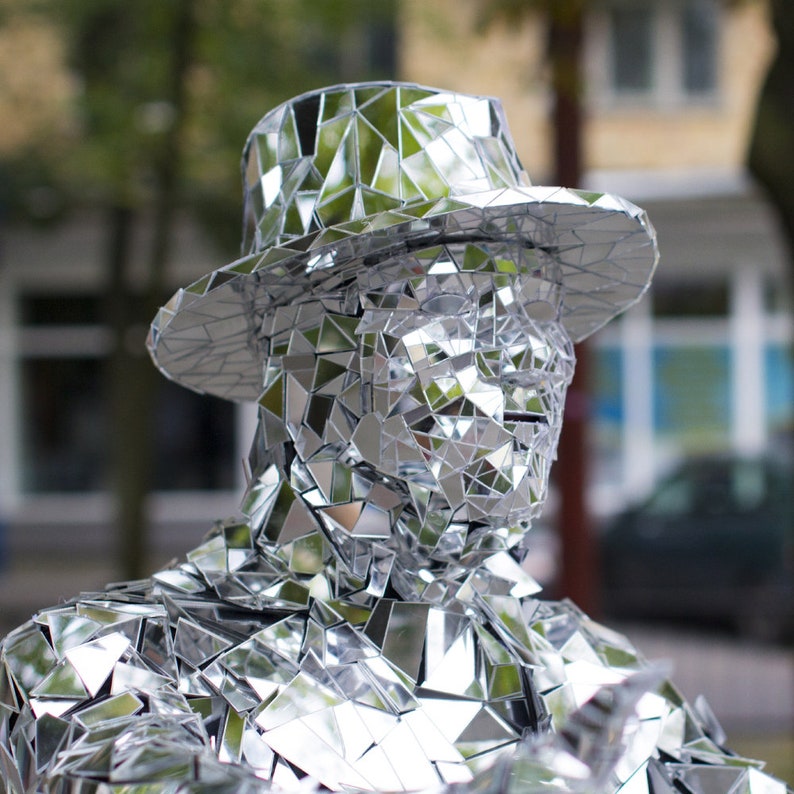 Disco Ball Suit Silver Mirror Man Performance Costume / Sequin Dance ...