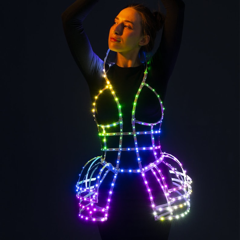 Rave Led Light Up Rainbow Cage Dress Outfit Fashion Etsy