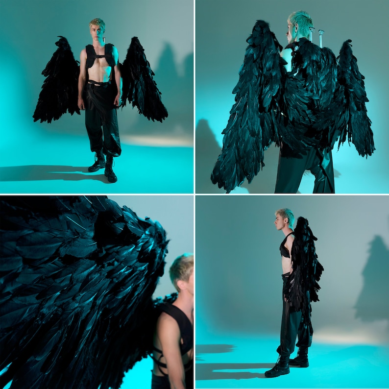 Black Mechanical Feather Wings / Raven Cosplay Wings / Feather Devil ...