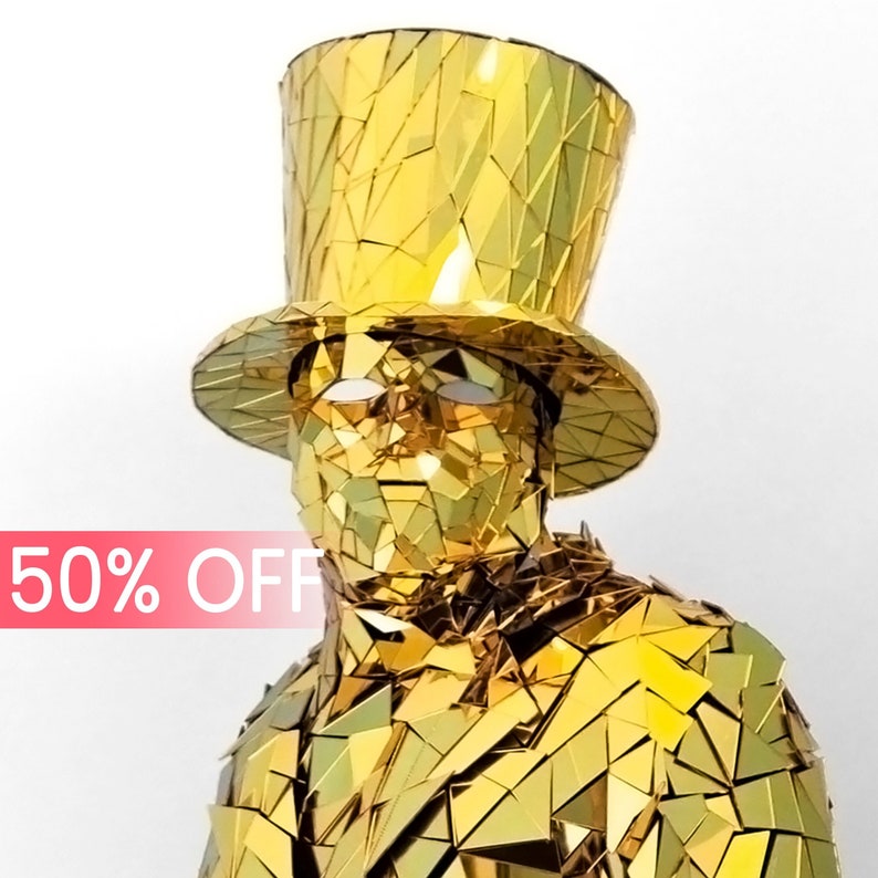Golden Mirror Man cylinder Hat Glass Man - Etsy